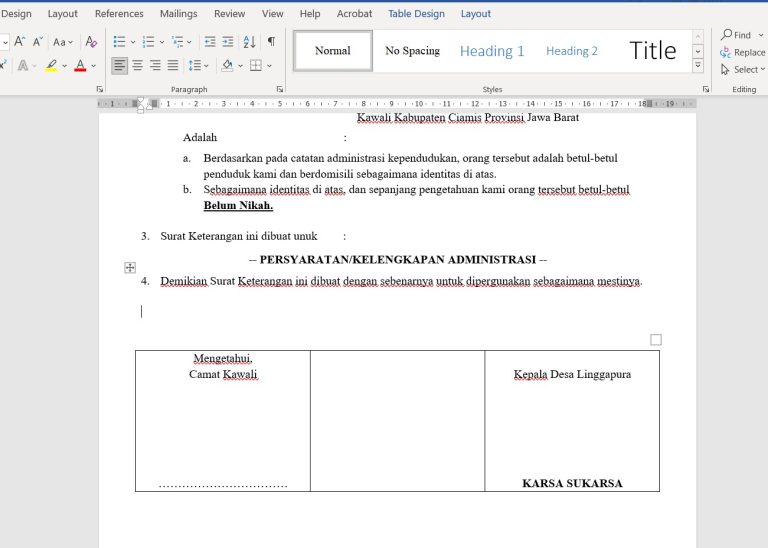 3 Cara Membuat Kolom Tanda Tangan Surat di Ms Word