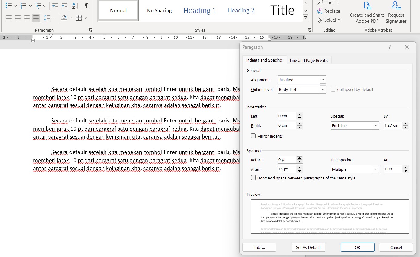 Cara Mengatur Jarak Spasi Antar Paragraf di Ms Word